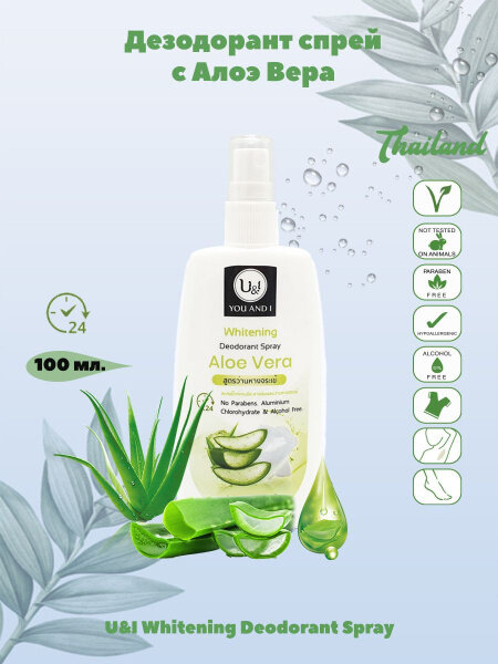 Натуральный минеральный кристаллический дезодорант - спрей U&I с алое вера 100 мл.