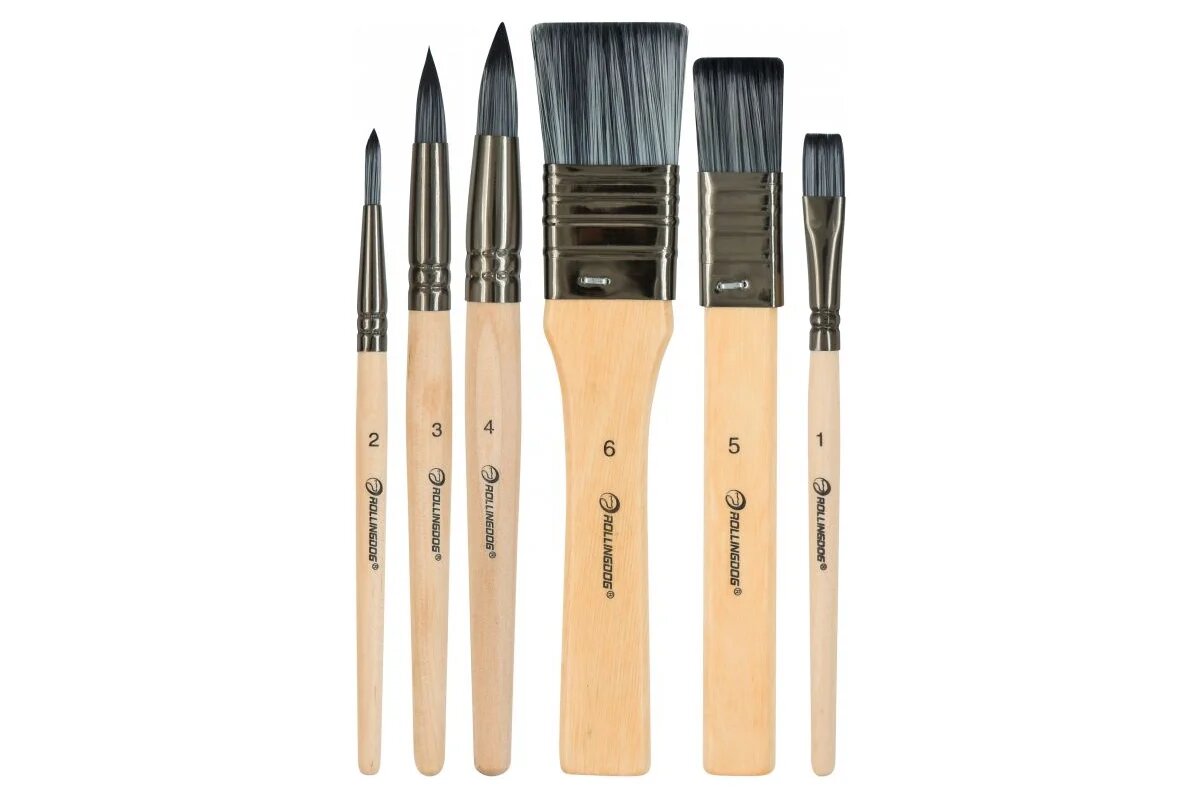 Rollingdog Набор кистей для рисования RollingDesign, кисти для рисования гуашью, акварелью, акрилом, 6 шт, синтетика, 81462