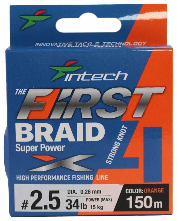 Intech First Braid X4 150м 2,5/0,26мм оранжевый шнур для морской и спортивной рыбалки
