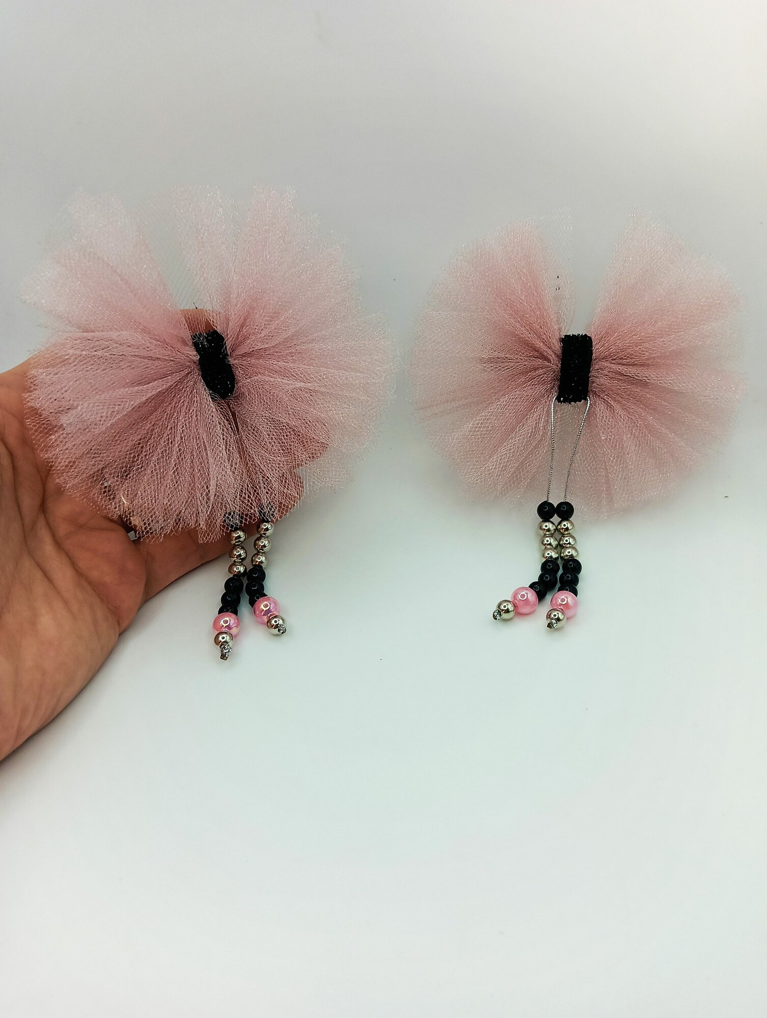 Бантики Заколки из фатина с бусинками подвесками