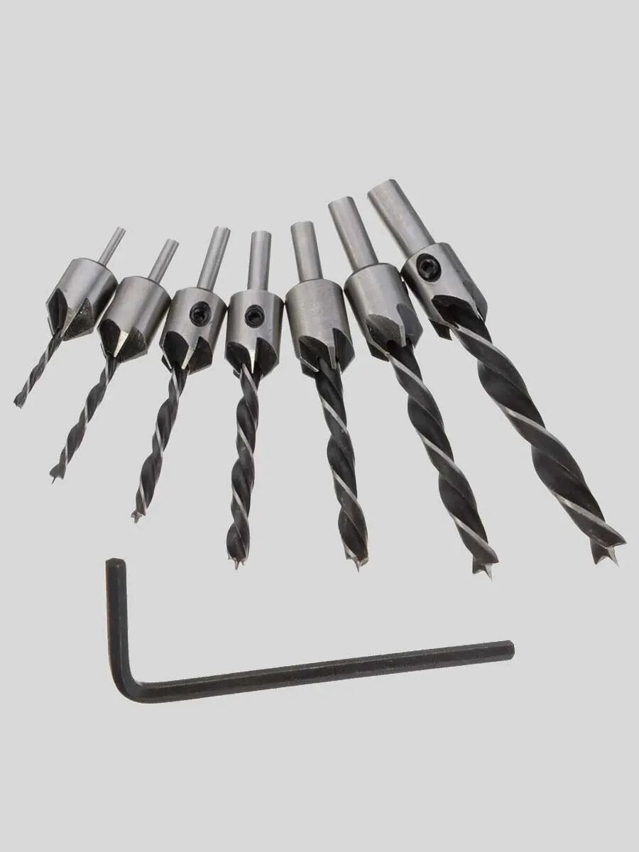 Наборов сверл для работ по ламинату, пластику и дереву с зенкером от 3 до 10 мм, 7 шт