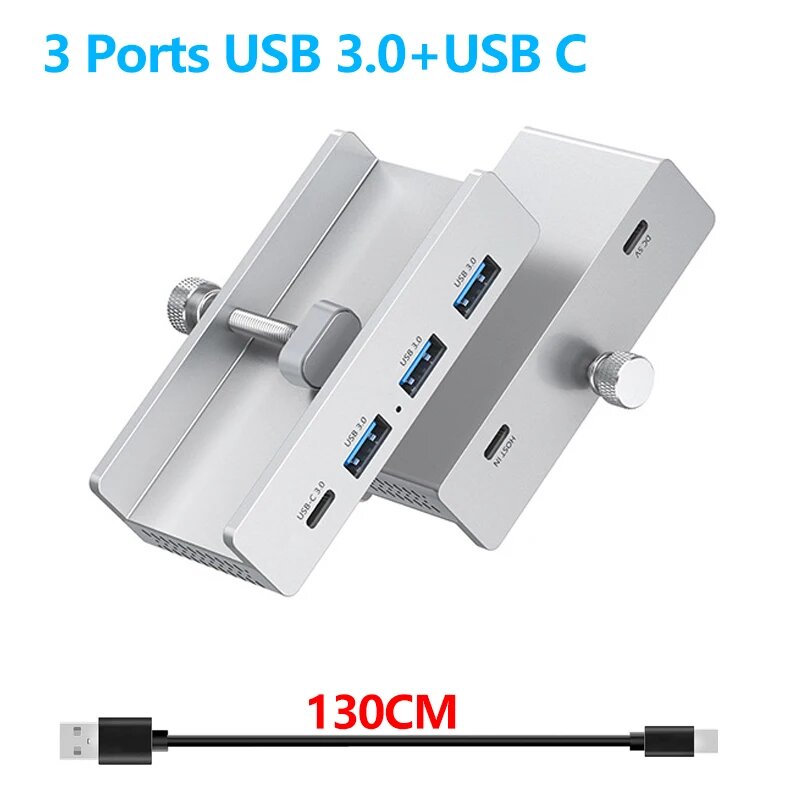 USB-хаб 3 порта USB 3.0 + USB C, 130см, Цвет: USB3.0-Silver