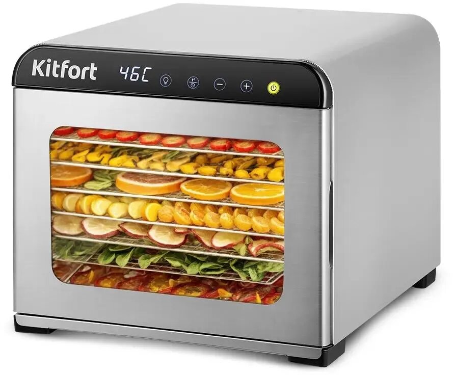 Сушилка для овощей и фруктов KitFort КТ-1973, нержавеющая сталь/черный, 24шт