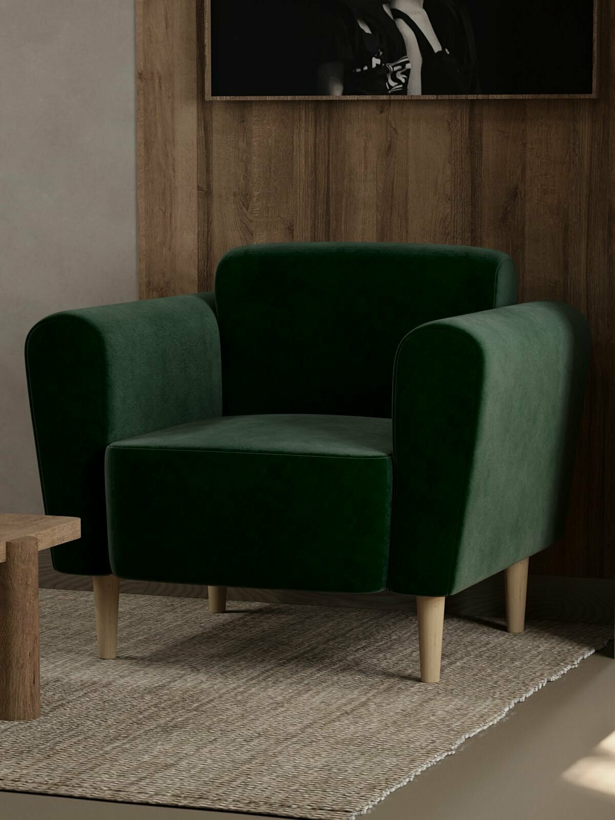 Кресло мягкое Фьёрд, для отдыха дома, велюр зеленый, Style4Life