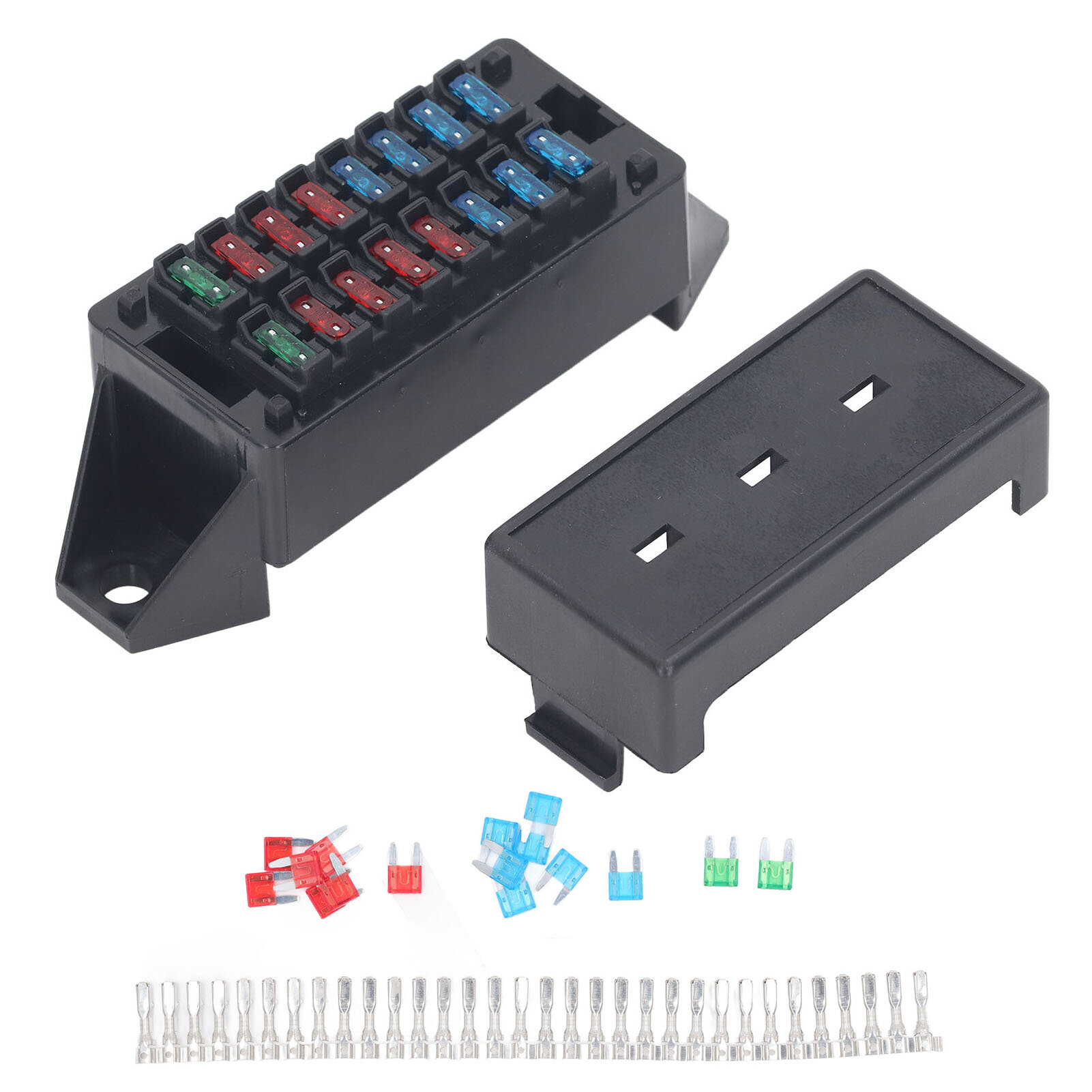 Автомобильный блок предохранителей на 16 шт, термостойкий, 16 шт, держатель клемм на 32 провода, комплект для автомобиля, автобуса, лодки