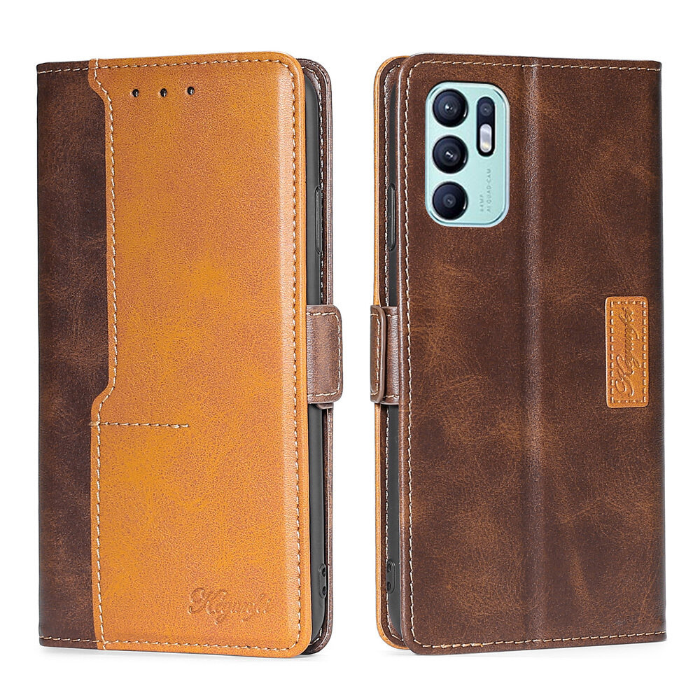 Чехол-книжка MyPads для Oppo Reno6 4G / Оппо Рено 6 (Желтый + коричневый)