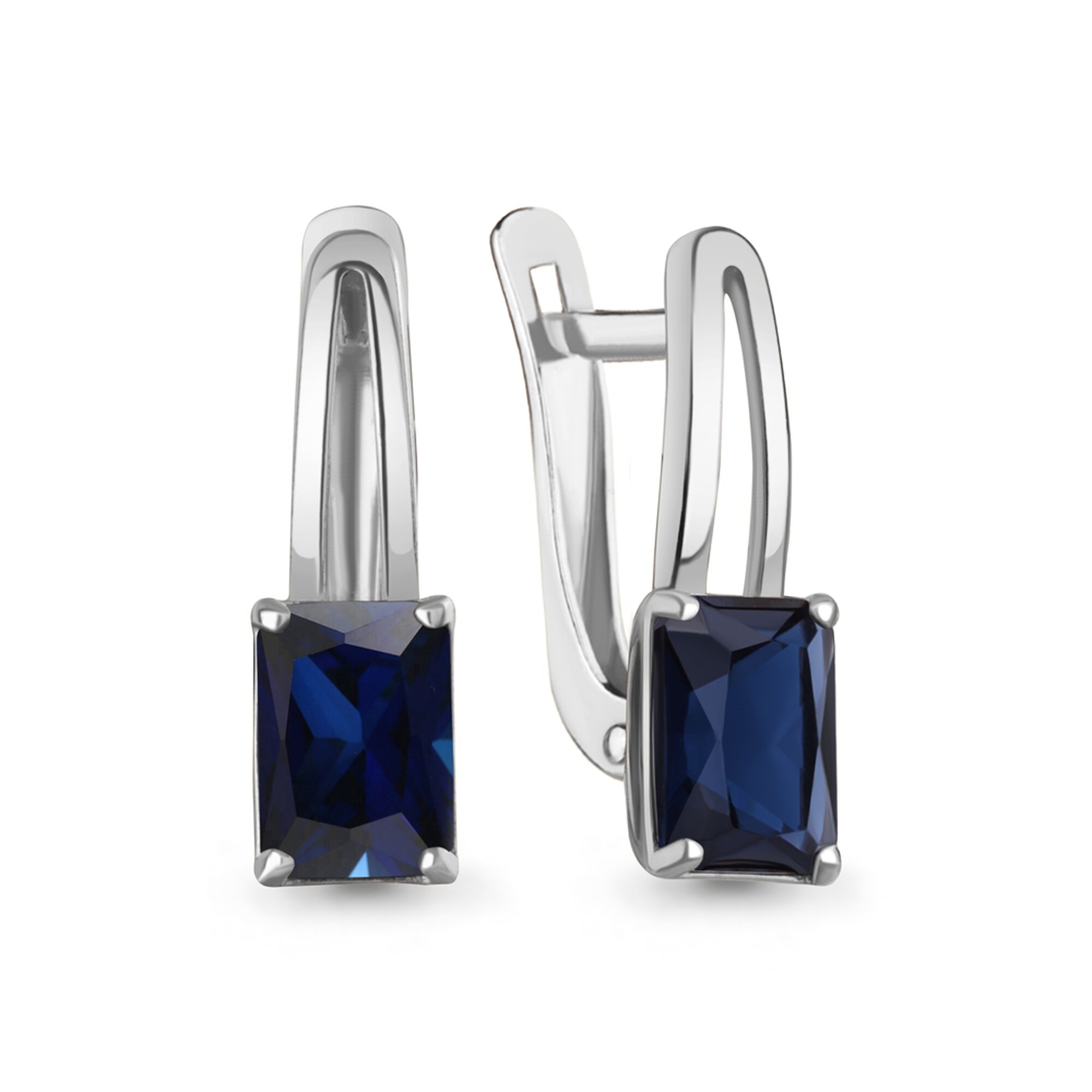Серьги, серебро, 925 проба, родирование, сапфир синтетический