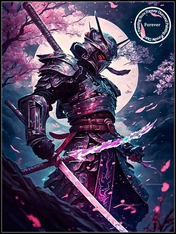 Картина алмазной мозаикой на подрамнике "самурай" круглые бриллианты 40х50см