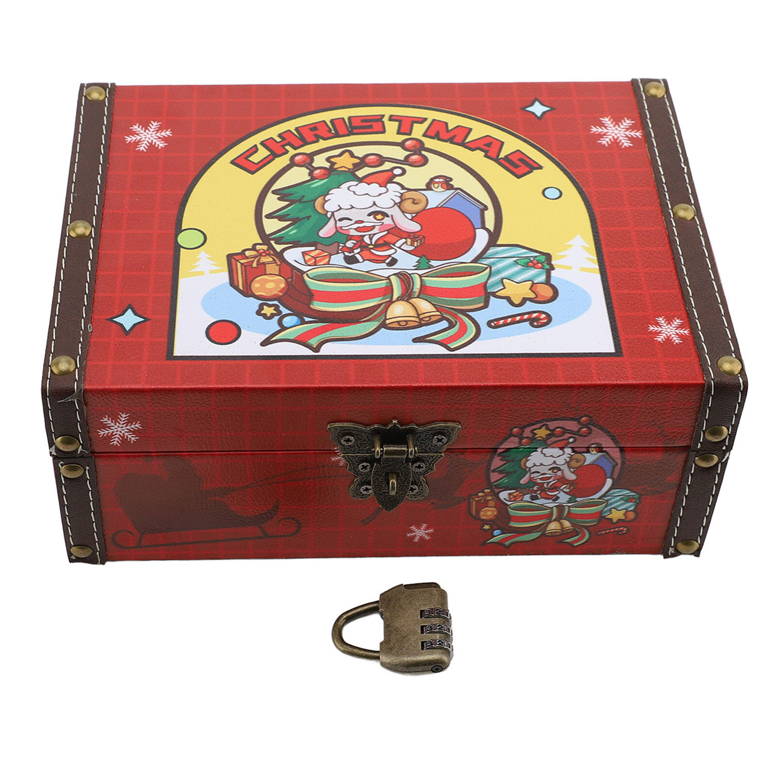 Деревянная коробка для хранения с кодовым замком, винтажный органайзер с мультяшной овечкой для продуктов, украшений, подарков и поделок.