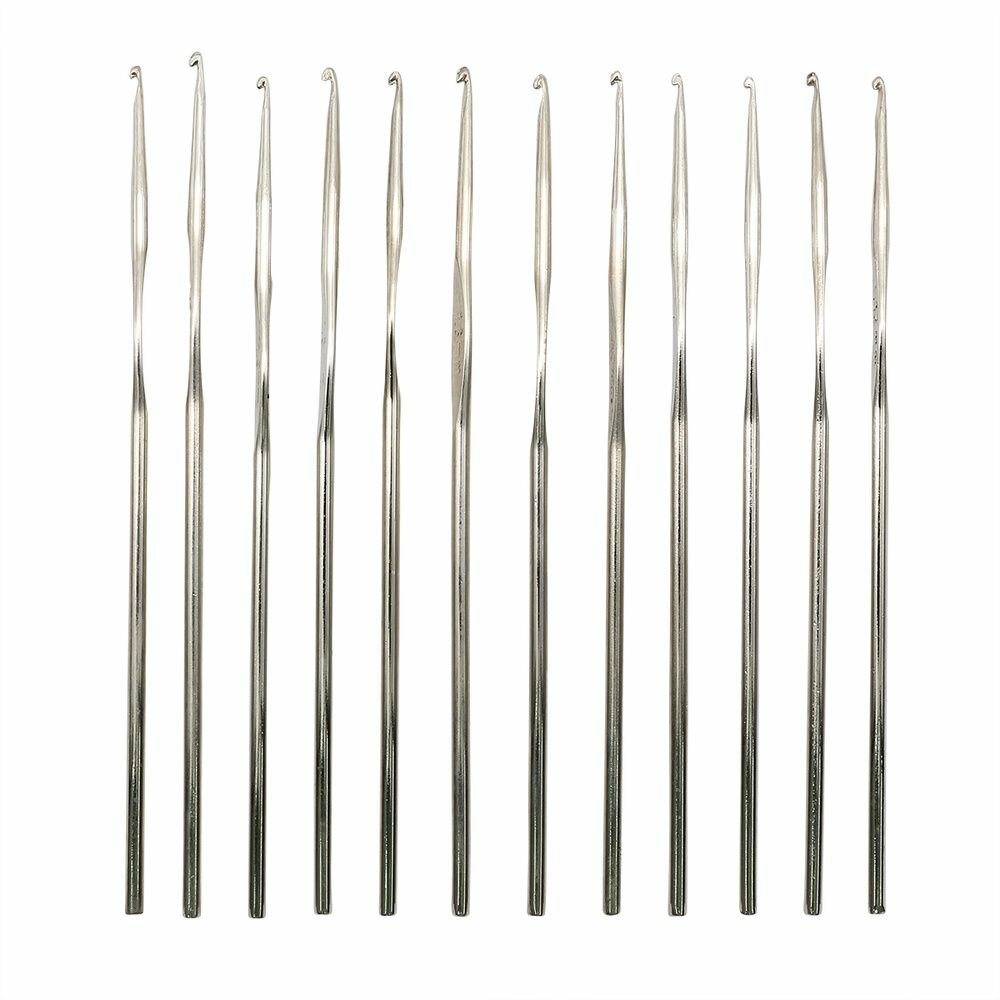 Крючки для вязания ассорти металл (1.05 - 2.0 мм, 12 см, 12 шт)