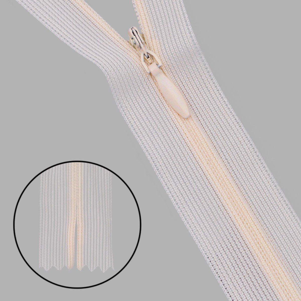 Молния потайная неразъёмная, Т3, 50 см (нейлон) (293 айвори), 10 шт