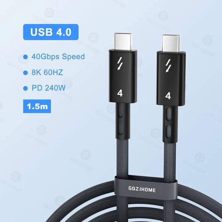 Кабель для передачи данных USB 4.0 Type-C, кабель для быстрой зарядки 240 Вт, скорость 40 Гбит/с, 8K HD-видео, поддержка Thunderbolt 3/4 для переключателя телефона iPad 150cm 4.92Feet