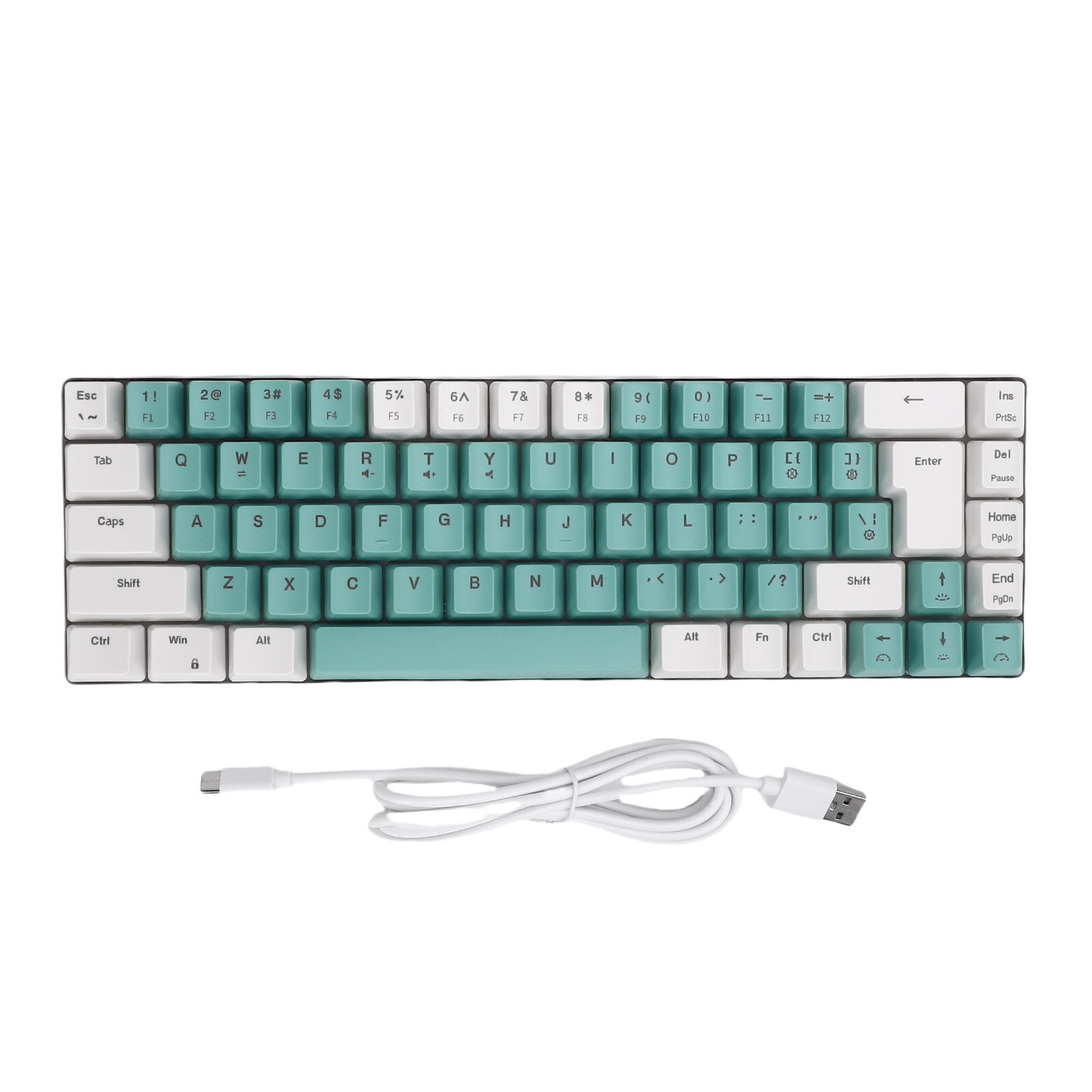 Проводная игровая клавиатура 60 компактная с rgb подсветкой удобная механическая для пк ноутбука бело зеленая расцветка