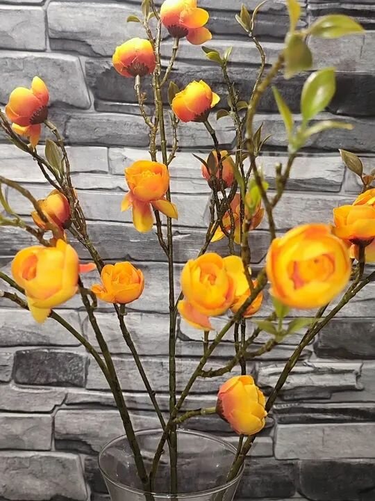 Искусственные ветки F, с рыжими, коралловыми цветками, высота 65 см, 7 цветов на ветке d 2.5