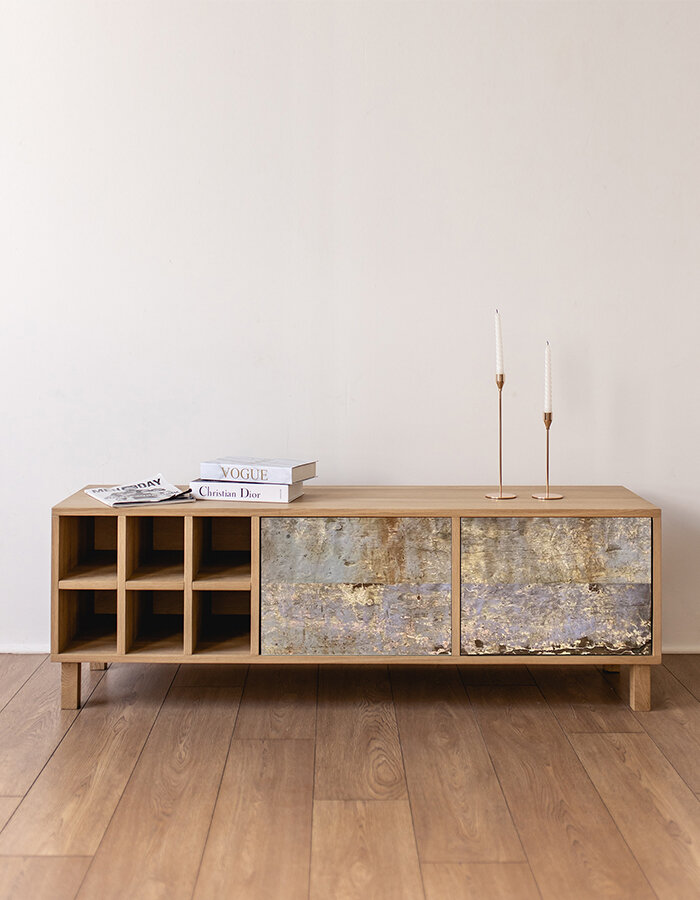 Тумба под телевизор напольная 150 см лофт из массива тика и дуба