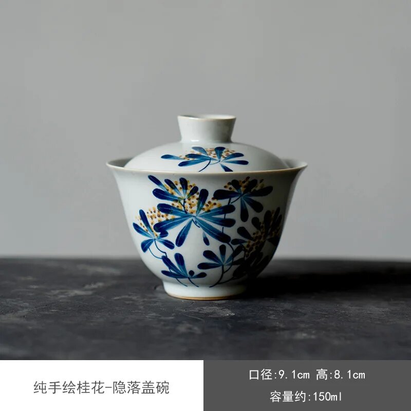 Эксклюзивная Керамическая чайная посуда ручной росписи с османтусом чайная посуда Gaiwan Бытовая чайная миска с высокой ногой кунг-фу чайная церемония подарки, 9.1x8.1cm 150ml