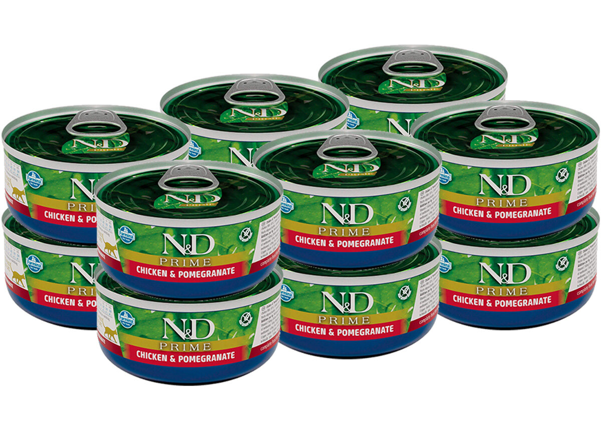 Корм влажный Farmina Cat N&D Prime Chicken & Pomegranate для взрослых кошек беззерновой с курицей и гранатом, 70 г х 12 шт