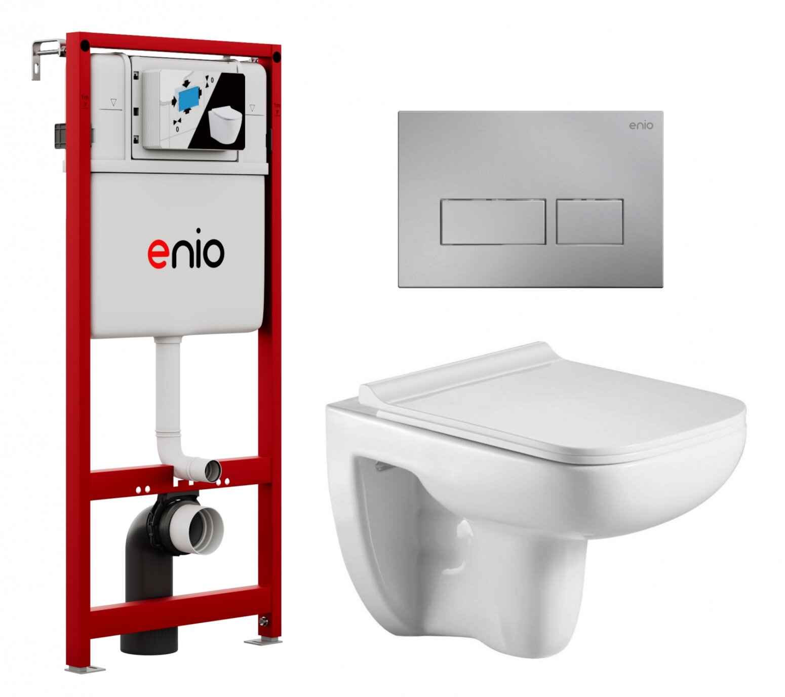 Комплект 3 в 1 инсталляция Enio Profi EN7050050 + Подвесной унитаз WeltWasser Kehlbach 004 GL-WT + кнопка хром матовый Linea