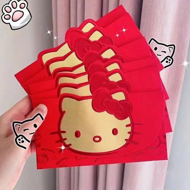 Новогодние сувениры Hello Kitty в красном конверте на китайский Новый год 2026, свадебные подарки в красном конверте
