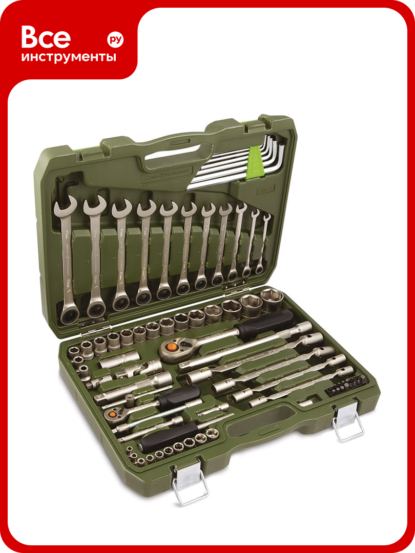 Набор, Дело, головок Дело Техники 1/4", 1/2" с трещоточными ключами 77предм. 620778, прочной хромованадиевой стали