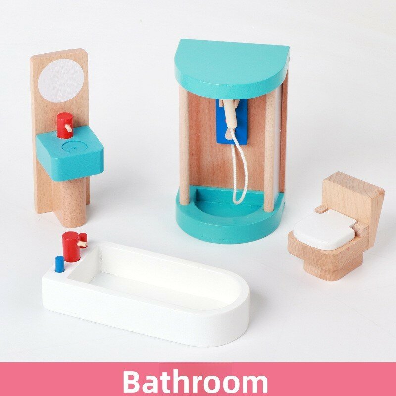 Игрушечный набор деревянных моделируемых мини спальня кухня гостиная детская сцена для раннего развития и творческой игры ванная