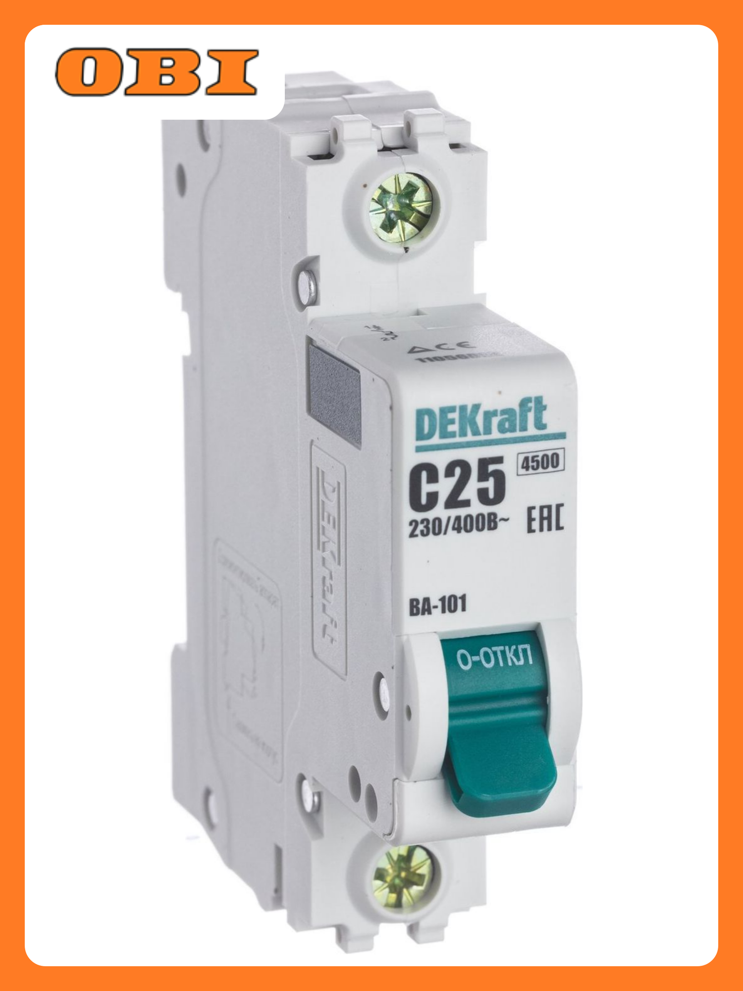Автоматический выключатель DEKRAFT ВА-101 1P C25 A 4,5 кА