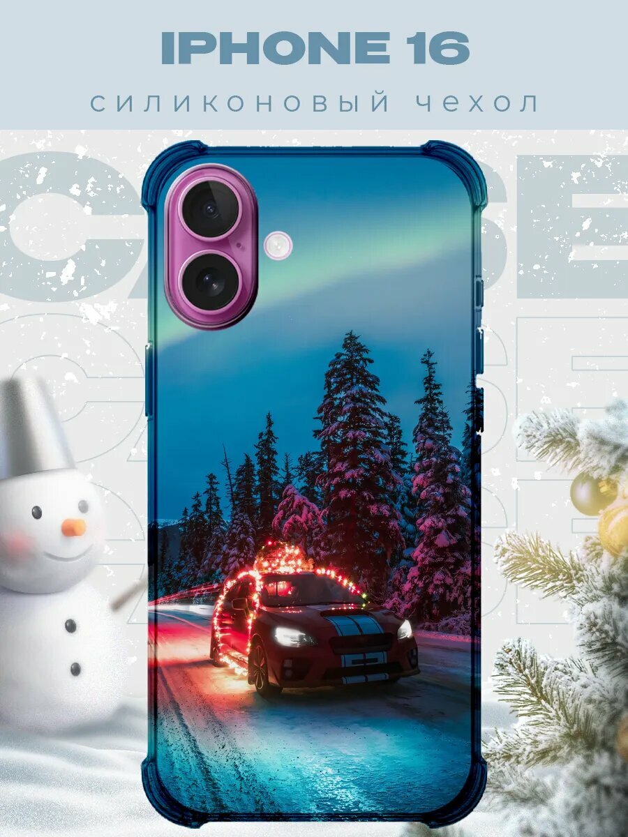 Новогодний чехол для телефона iPhone 16 субару