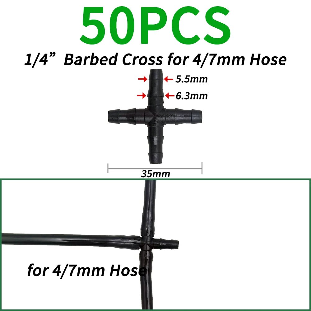 50 шт. Барбовые тройники для шланга 4/7 мм, пластик, G-50pcs