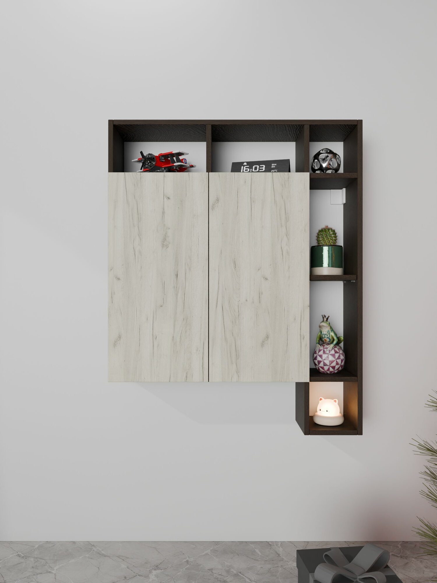 Изумлит Полка навесная закрытая модуль Эра 98.3х79.3х21.6 см, венге-дуб крафт белый