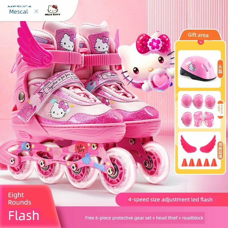 Роликовые коньки HelloKitty с защитным комплектом для детей — большой размер (внутренняя длина 22-24,5 см,