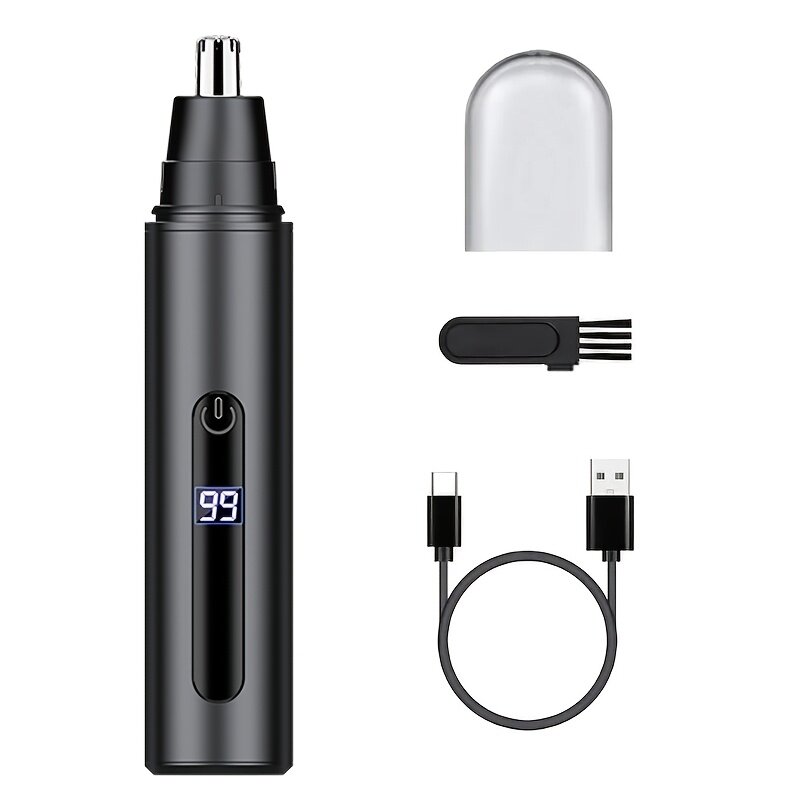 USB-зарядный электрический триммер для носа и ушей с LED дисплеем, для мужчин и женщин, миниатюрный портативный, улучшенное лезвие, бережный для носовой полости, черный