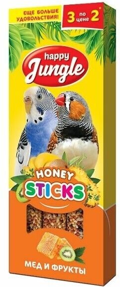 Лакомство для птиц Happy Jungle мед + фрукты , 90 г , 3 шт. в уп.
