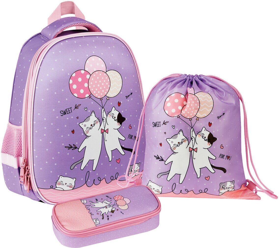 Ранец ArtSpace School Friend "Happy Cats" 39*30*18см, 2 отделения, 2 кармана, анатомическая спинка, пенал, мешок для обуви