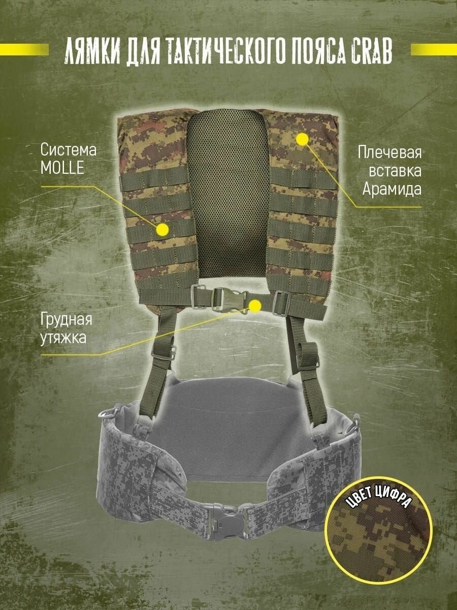 Лямки тактические для пояса Варбелт WarBelt CRAB от Калибр, цвет цифра зеленая