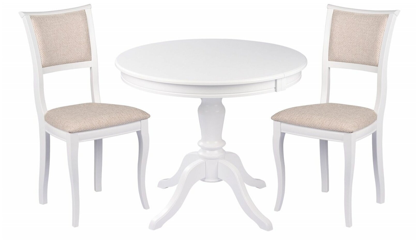 Обеденная группа для кухни стол и стулья, Элат 90(130) х 90 см, Белый и 2 стула Камир Белый/Кремовая рогожка
