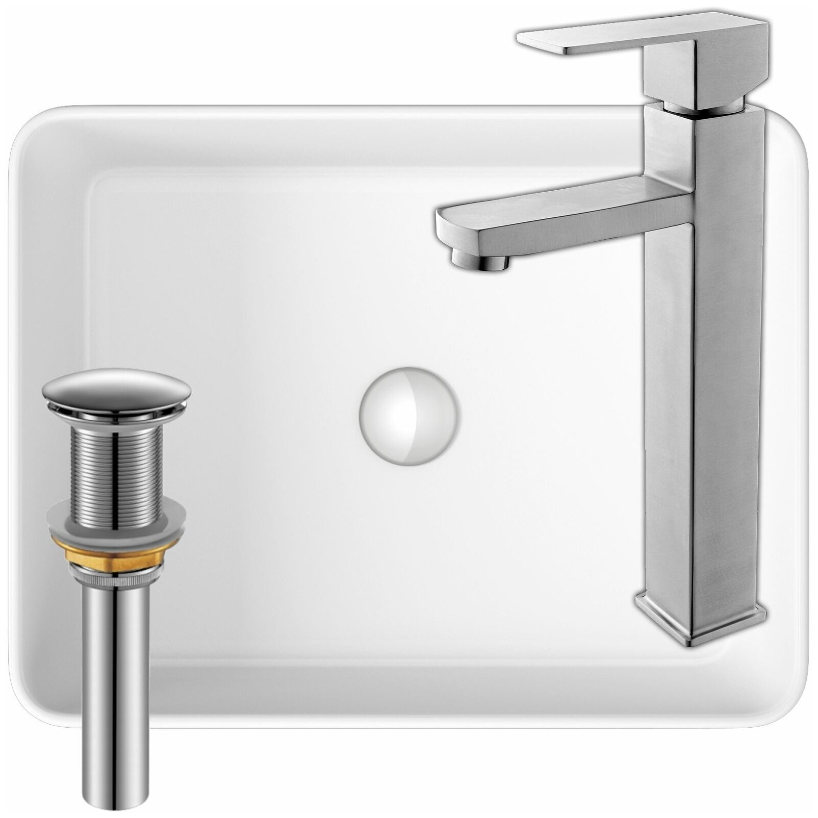 Раковина накладная со смесителем и выпуском (Умывальник BAU Hotel прямоугольный 48х37, белый + смеситель Hotel Still, выпуск клик клак, хром)