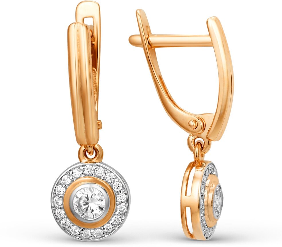 Серьги, золото, 585 проба, фианит