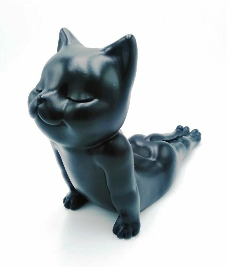 Статуэтка Кошка подставка для телефона планшета 25x17x8см из гипса для интерьера, декора дома черная