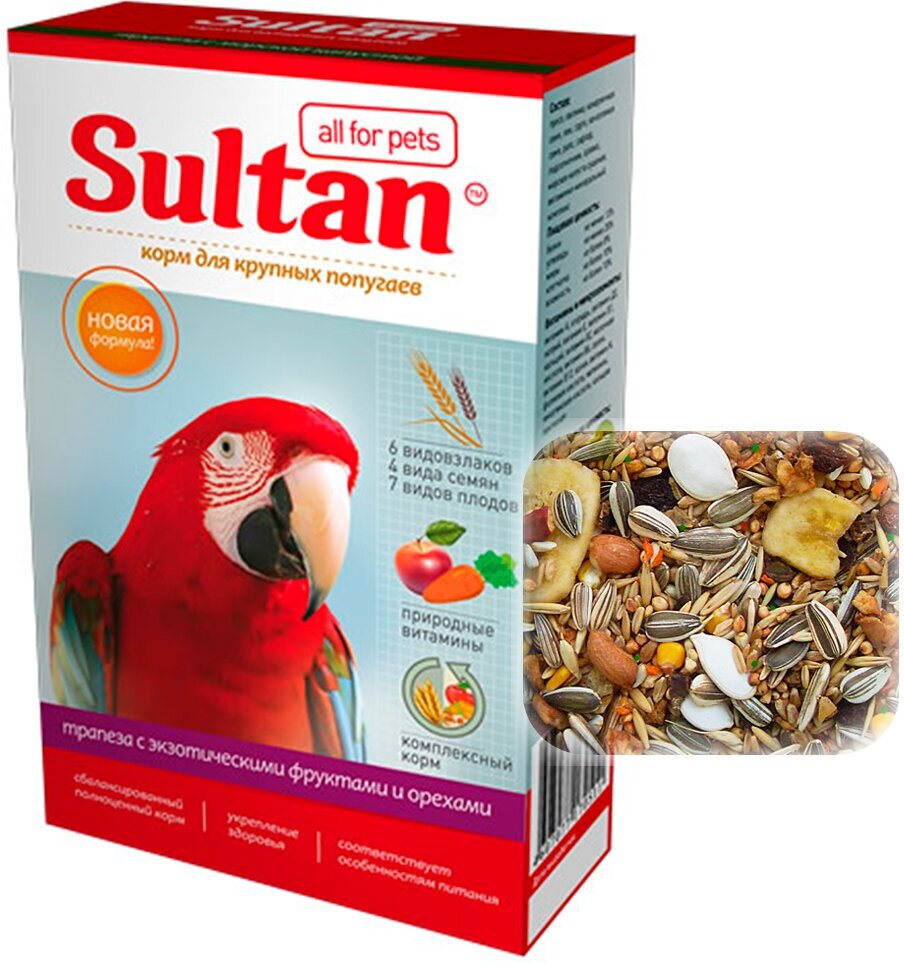 Корм Sultan трапеза для крупных попугаев с экзотическими фруктами и орехами 400г