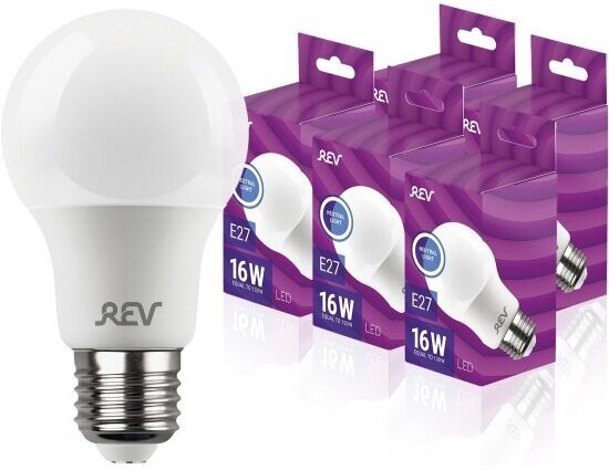 Лампочка светодиодная Rev груша A60 16Вт, Е27, 4000K, 1280Лм, набор 5 шт. 62025 3
