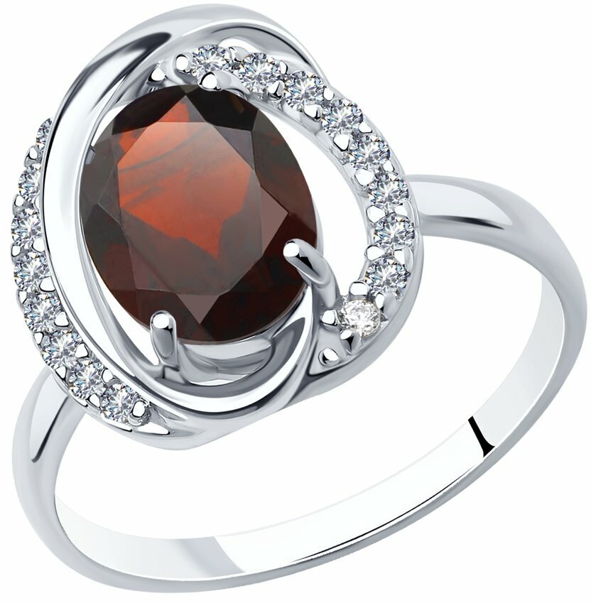 Кольцо, серебро, 925 проба, фианит, гранат