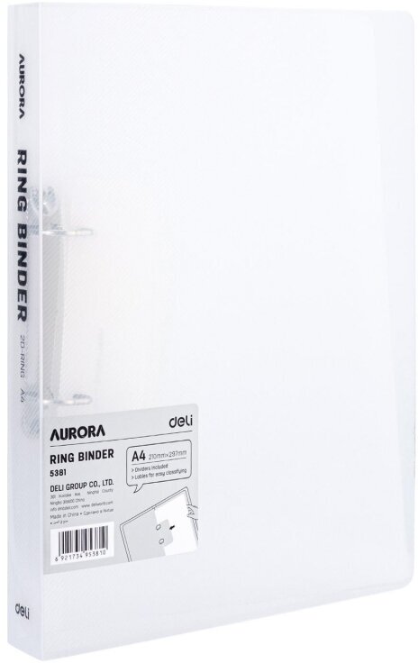 Папка на 2-х кольцах А4 19мм кореш 35мм вместим 200листов РР 1мм прозрE5381 Deli 1406527