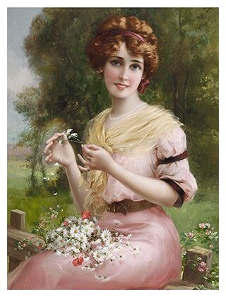 Канва/ткань с рисунком Gamma Основа с рисунком для вышивания лентами 30 x 36 см OVM-0129 "Незнакомка с ромашками"