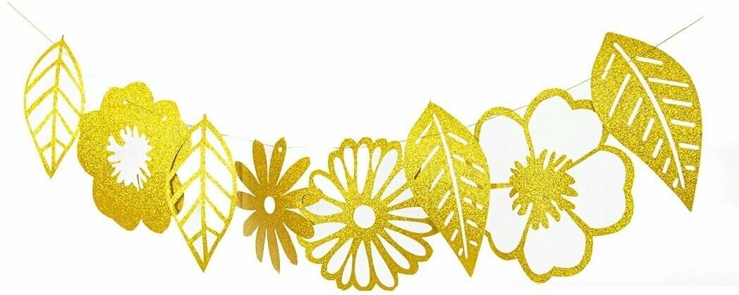 Набор декоративных украшений Цветы и листья бумажные с блестками, цвет золото