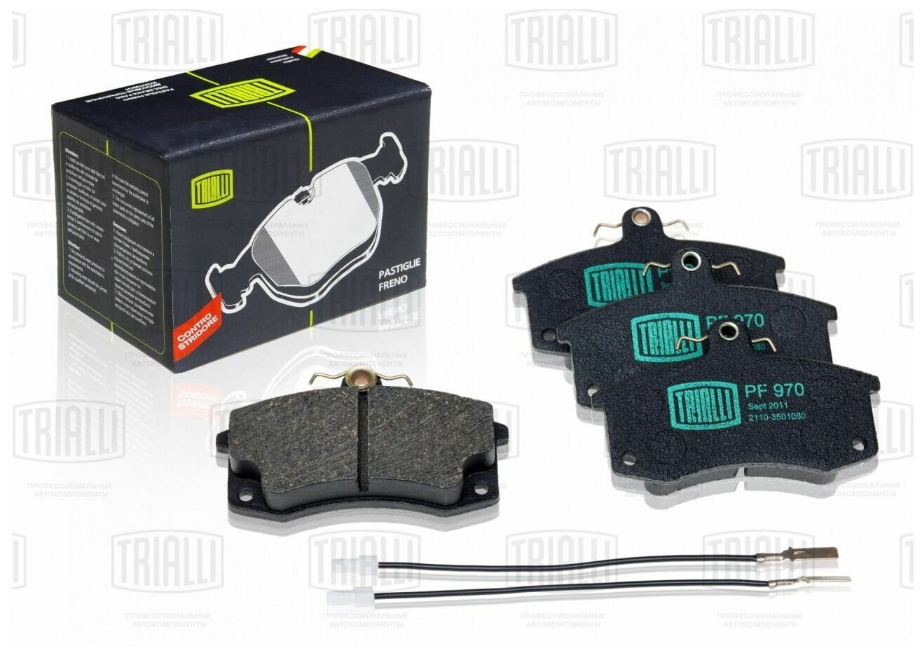 Колодки тормозные Trialli PF970. Колодки торм. для а/м Лада 2110 диск. перед. (PF 970) с датчиком