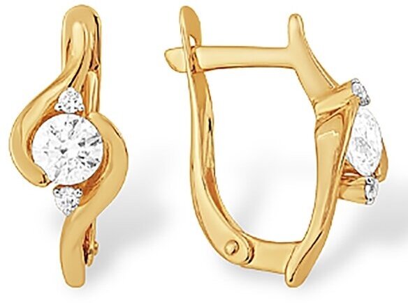 Серьги, золото, 585 проба, фианит, кристаллы Swarovski