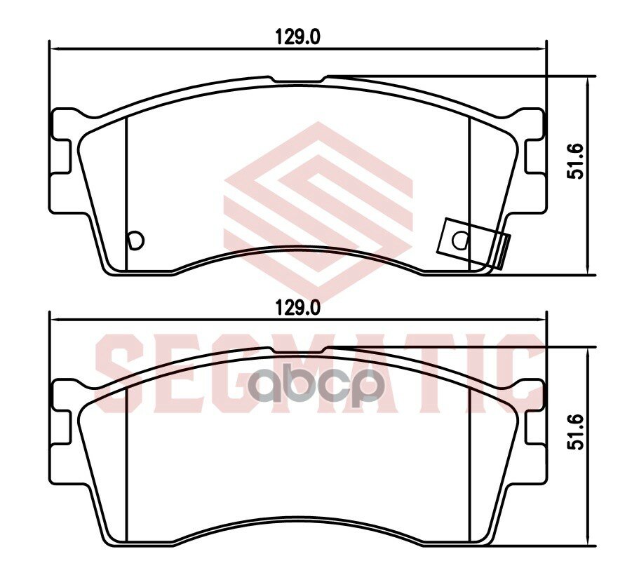 Колодка торм. диск. пер. KIA Rio 1.5L 02-05, 00-05, Spectra 1.6L 01-04 [129*51.5*16.5] SEGMATIC арт. SGBP2706