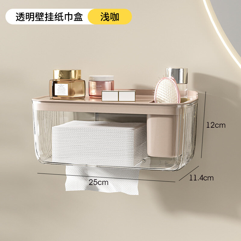 Настенная коробка для салфеток без сверления, легкая роскошь для ванной, прозрачная полка для хранения, домашний органайзер, простая коробка для салфеток, пластиковая коробка