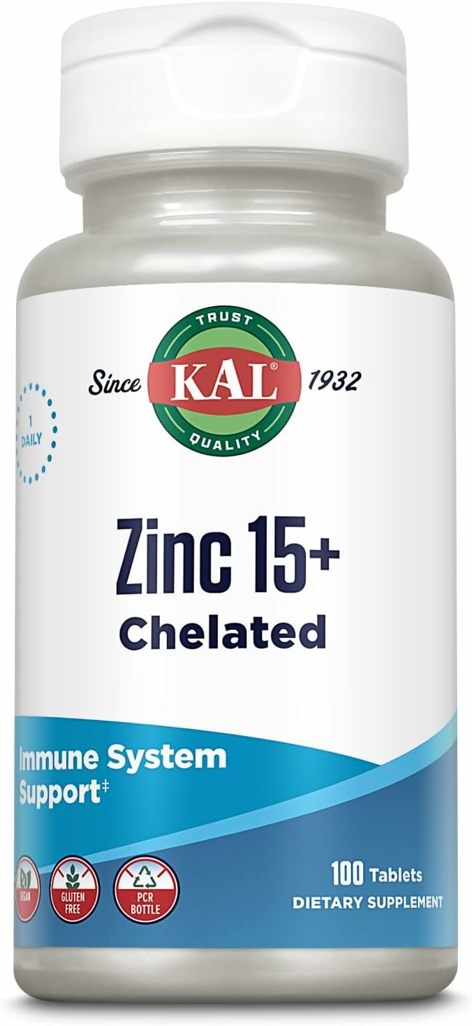 KAL, Zinc 15 + (Цинк с Бетаином и микроэлементами) в таблетках, 15 мг. 100 шт.