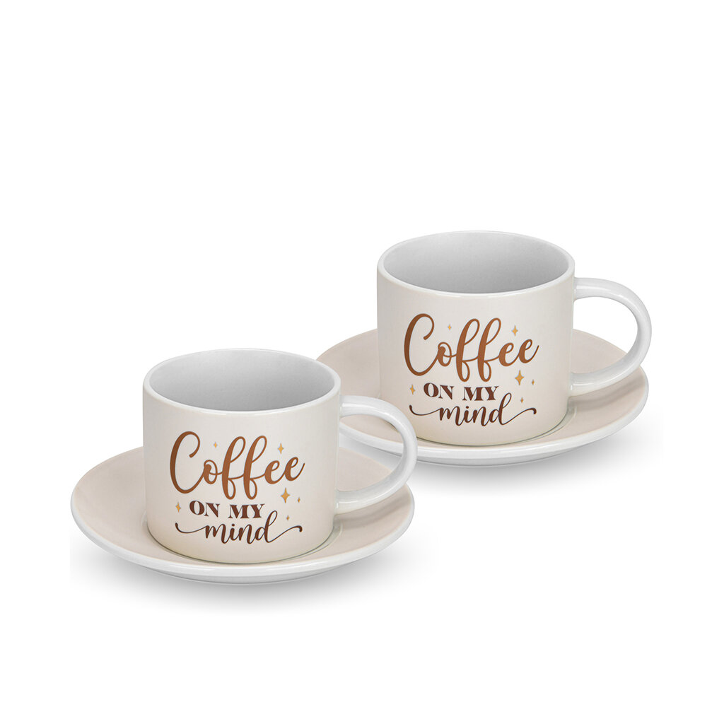 Фарфоровые чашки с блюдцами 4 пр. / 240 мл Coffee on my mind